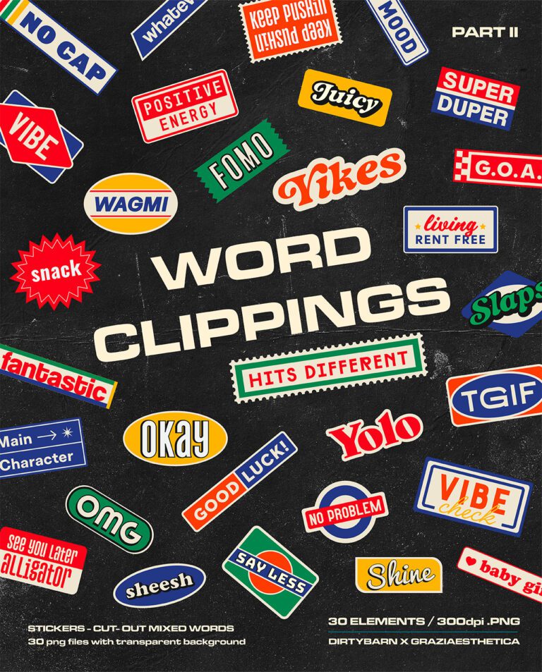 Word Clippings: Retro Stickers and Headlines II – 30 Pieces » Dirtybarn
