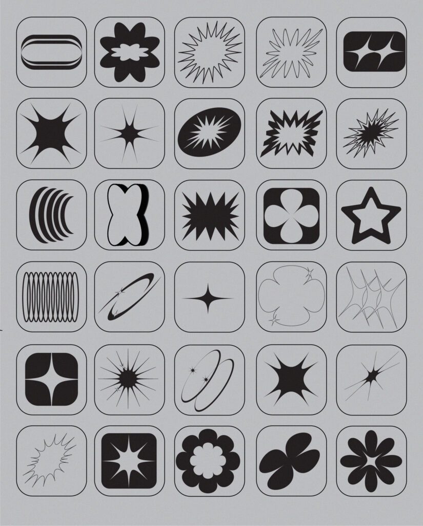 Design Elements Pack #8: Y2K Shapes - 100 Pieces » Dirtybarn