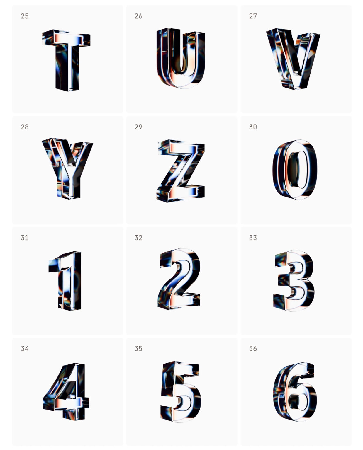 Chroma - 3D Looped Transparent Letters and Symbols » Dirtybarn